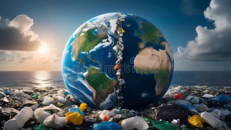 Earth with Various Types of Plastic Waste, Environmental Pollution ...