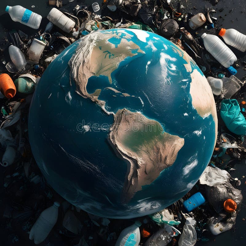 Earth with Various Types of Plastic Waste, Environmental Pollution ...