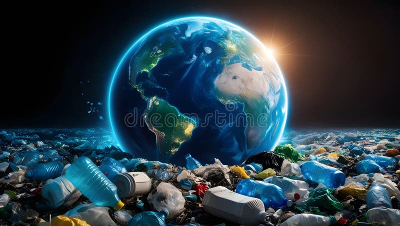 Earth with Various Types of Plastic Waste, Environmental Pollution ...