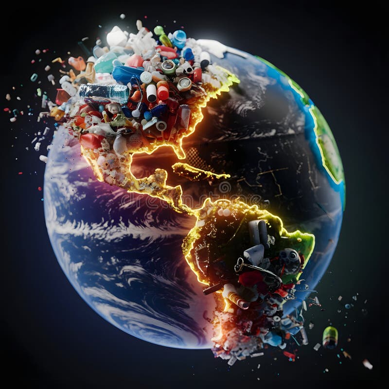 Earth with Various Types of Plastic Waste, Environmental Pollution ...