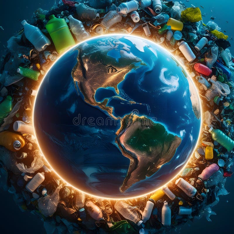 Earth with Various Types of Plastic Waste, Environmental Pollution ...
