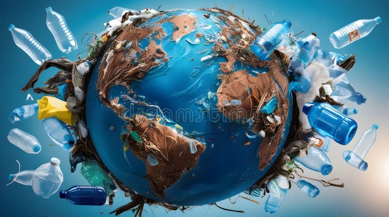 Earth with Various Types of Plastic Waste, Environmental Pollution ... Earth with Various Types of Plastic Waste, Environmental Pollution ...