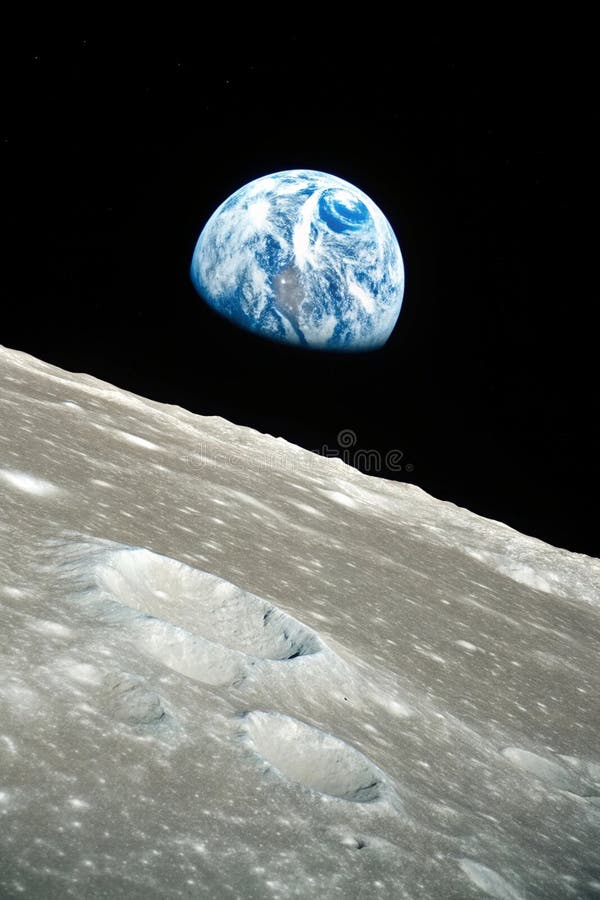 Earth View from the Moon S Surface Stock Illustration - Illustration of ...