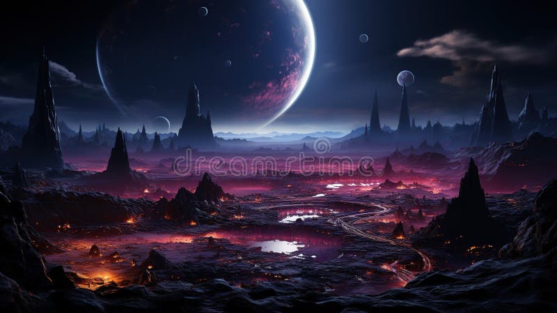 Earth View at Night from Alien Planet Stock Illustration - Illustration ...