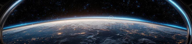Earth View from Space with City Lights at Night. Stock Illustration ...