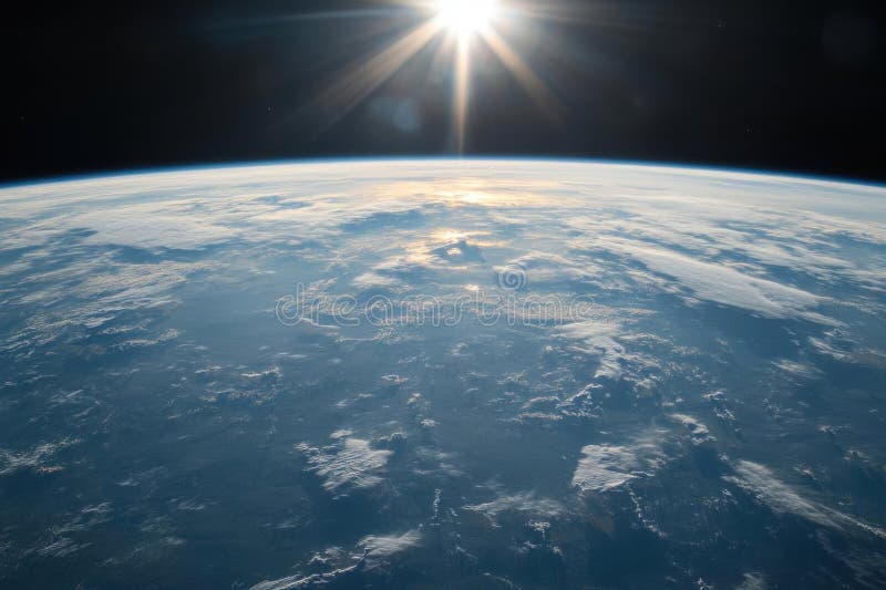 Earth, View from Space, Showing Atmosphere, with Sunlight, in Peaceful ...