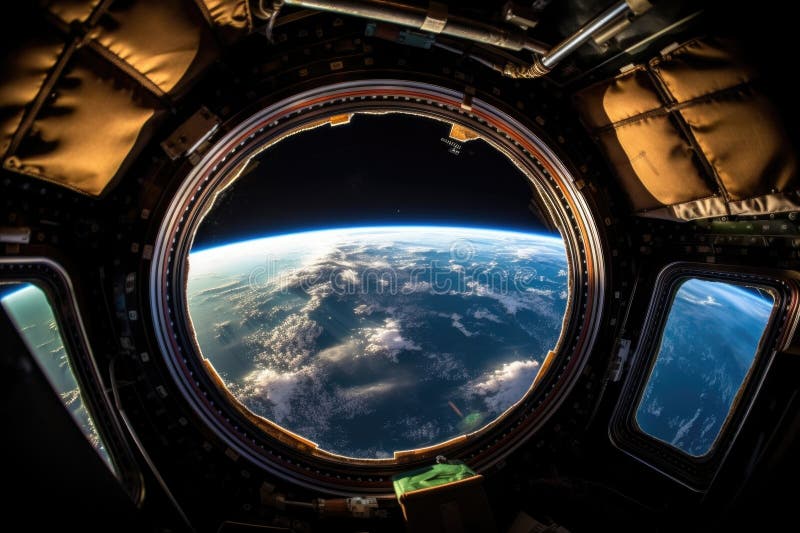 Earth View through a Space Station Window Stock Illustration ...