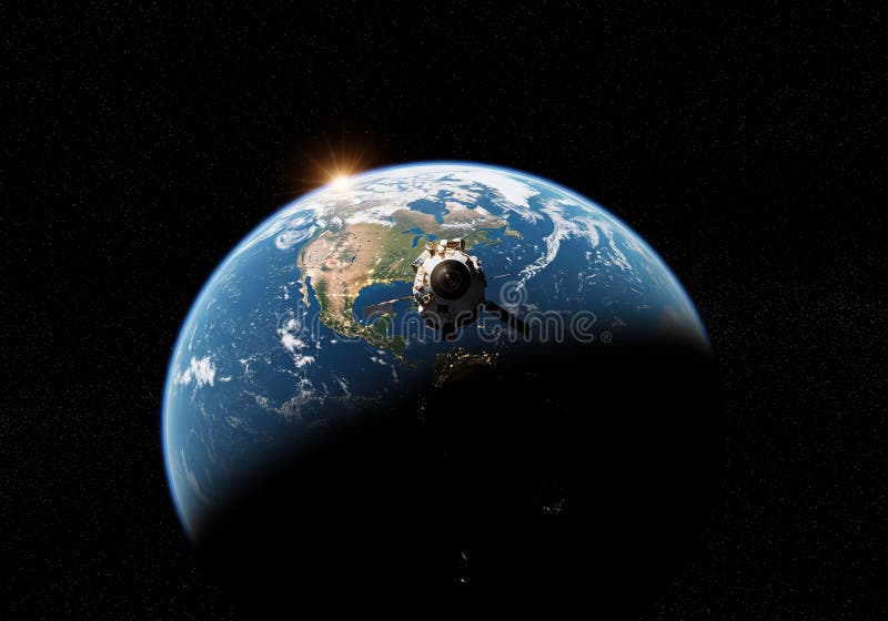 Earth View from Space with Sunlight on the Horizon Against Black ...