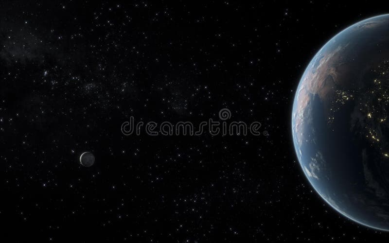 Earth View from Space, Moon View and Stars Stock Photo - Image of view ...
