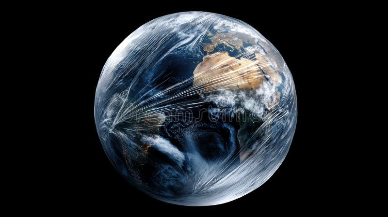 Earth Viewed from Space, Wrapped in Plastic. Symbol of a Major ...