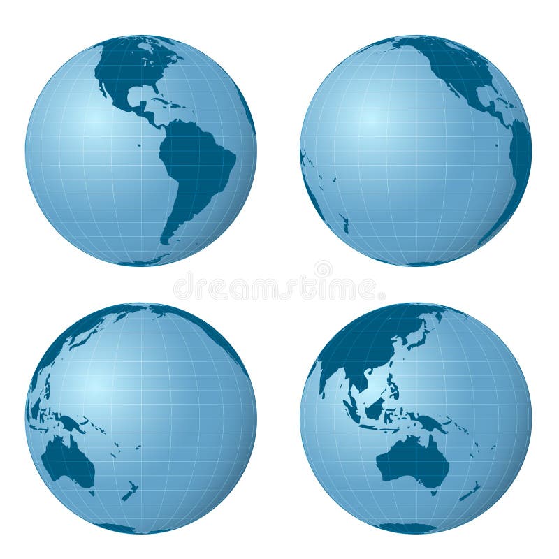 Earth Views Pack with Four Positions Stock Illustration - Illustration ...