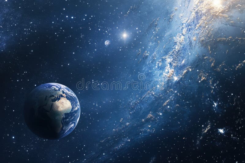 View of Earth from Space Surrounded by Stars and Galaxies in the Cosmos ...