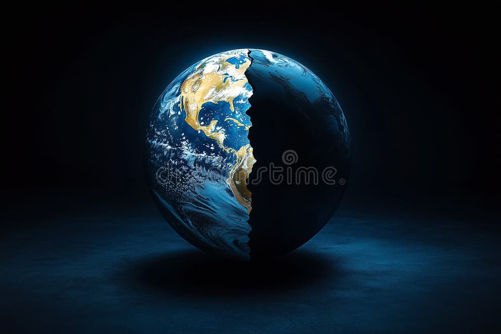 Earth is Visually Segmented into Two Distinct Halves, Highlighting ...