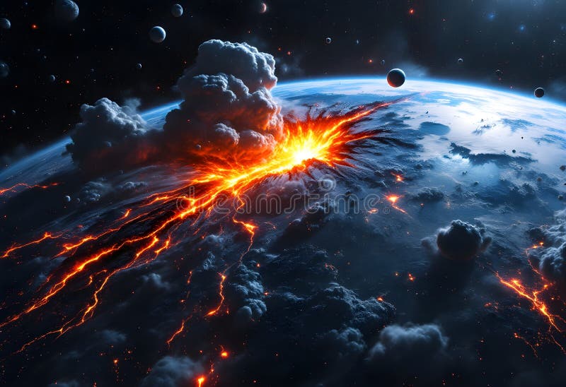 Earth in Volcanic Catastrophe from Space Stock Illustration ...