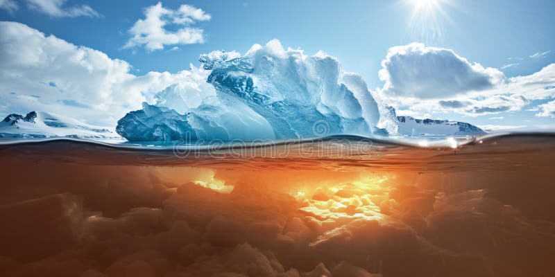 Earth Warm Effect Ocean and Glacier Iceberg Melt Stock Illustration ...