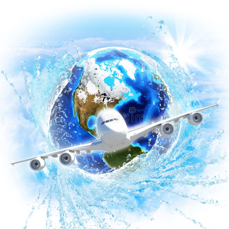 Earth with Water and Airplane Stock Photo - Image of blue, flow: 42425714