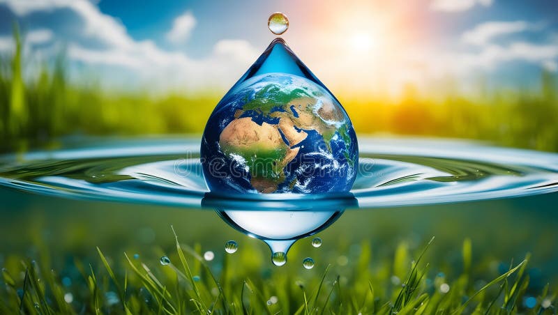 Earth in Water Drop. Nature Environment and Water Protection Concept ...