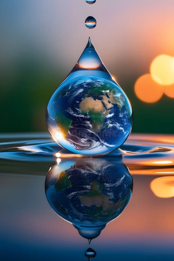 Earth in Water Drop. Nature Environment and Water Protection Concept ...