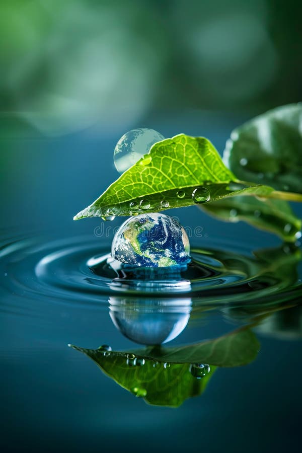 Earth Water Droplet with Leaf Stock Image - Image of waterdrop, world ...