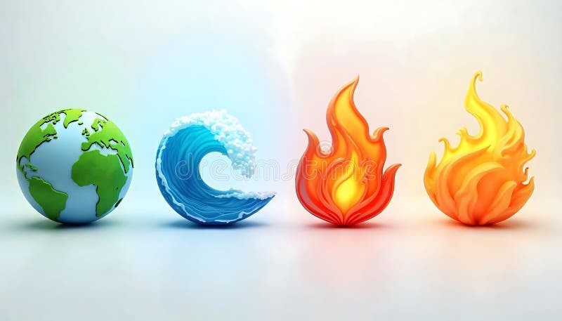 Earth Water Fire Air Elements 3d Render Illustration Stock Illustration ...