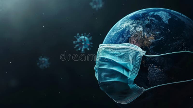 Earth Wearing a Face Mask while Viruses Float in the Background, Global ...