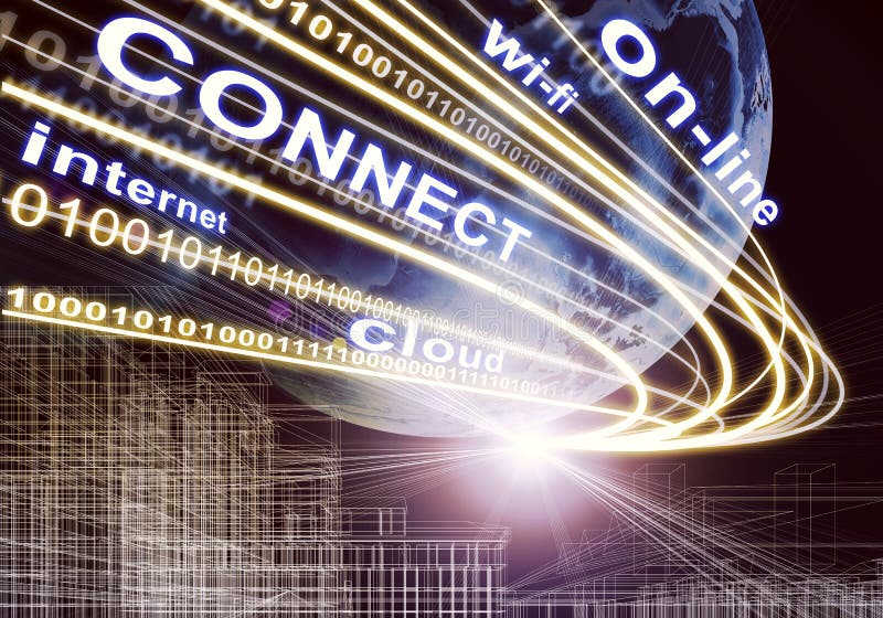 Earth, Wire-frame Building, Ight Beams, Digits and Stock Image - Image ...