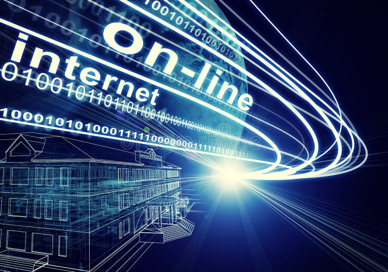 Earth, Wire-frame Building, Light Beams, Digits Stock Photo - Image of ...