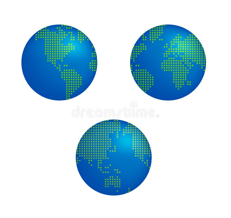 Earth World Map Drawn with Round Dots Vector Illustration Set Stock ...
