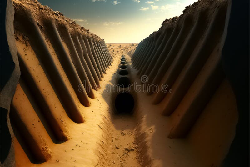 Earthen Trench, Inside View, Digging the Trench for the Pipeline. View ...