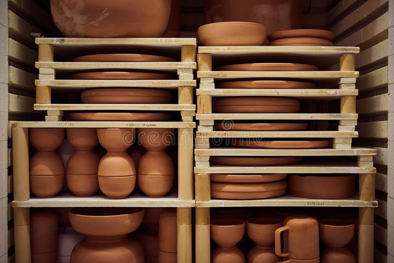 Earthenware Stacked Inside of a Kiln in a Ceramics Workshop Stock Photo ...
