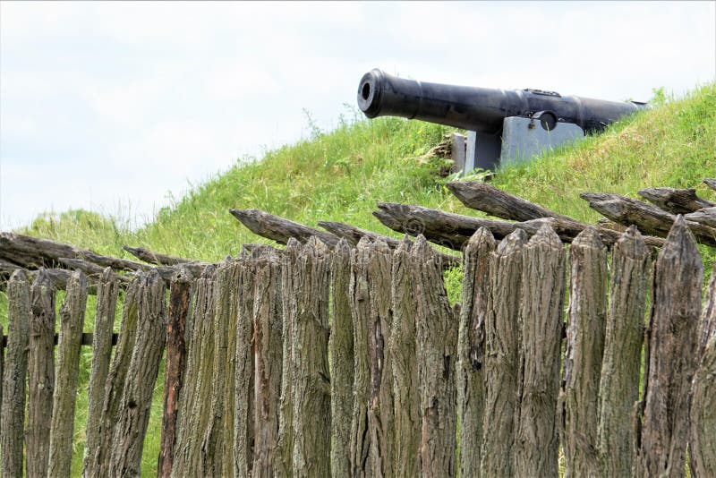 Earthenworks Fort Defense System with Sharpened Tree Trunks and Cannon ...