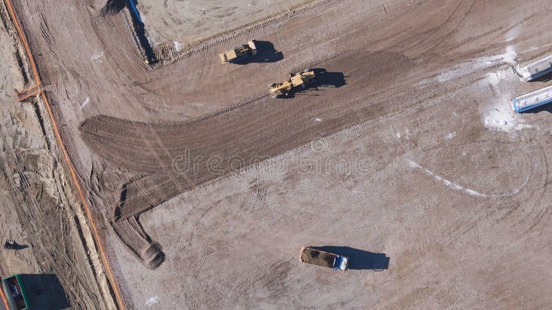 Earthmoving Equipment. Aerial View of a Large Construction Site with ...