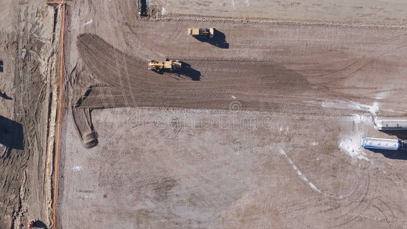 Earthmoving Equipment. Aerial View of a Large Construction Site with ...
