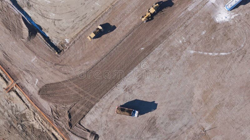 Earthmoving Equipment. Aerial View of a Large Construction Site with ...
