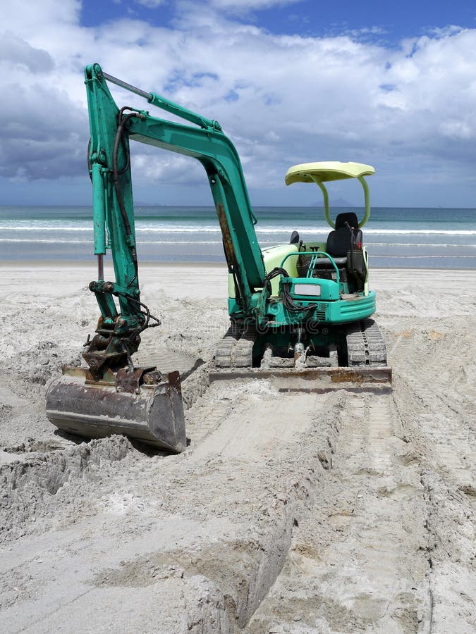 Earthmoving Equipment: Excavator on Beach - Front Stock Photo - Image ...