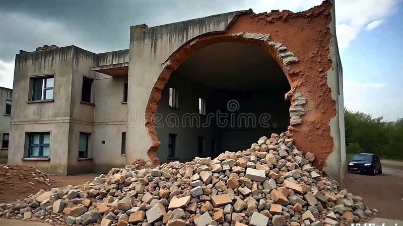 Earthquake Aftermath Concrete Building Wall Collapse and Structural ...