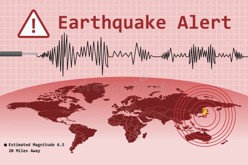 Earthquake Alert Concept with Pulsation Epicenter Location Mark and ...