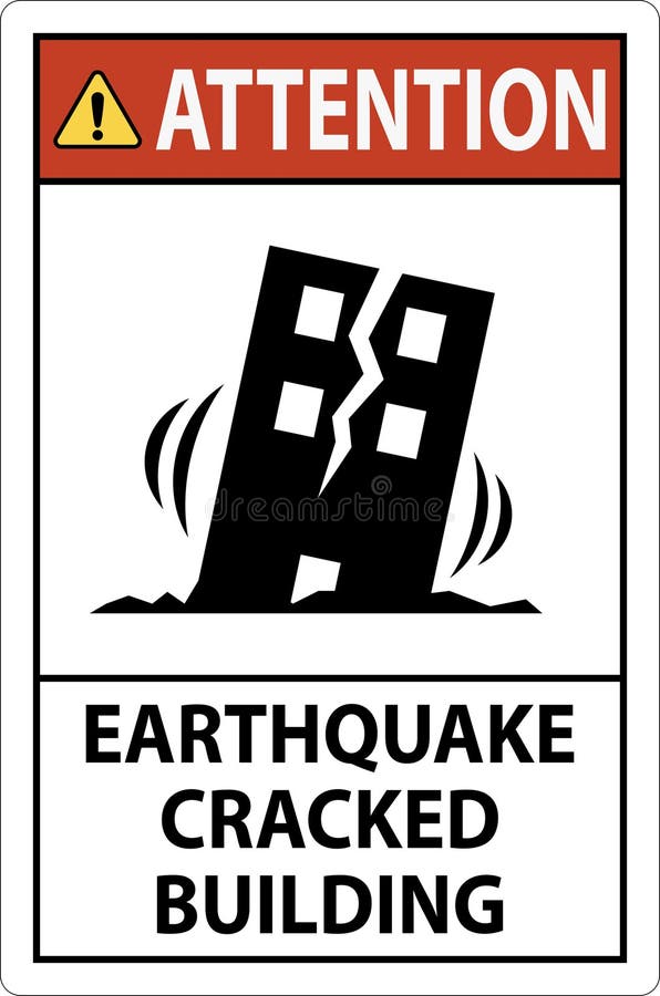 Earthquake Attention Sign with Cracked Building Stock Vector ...