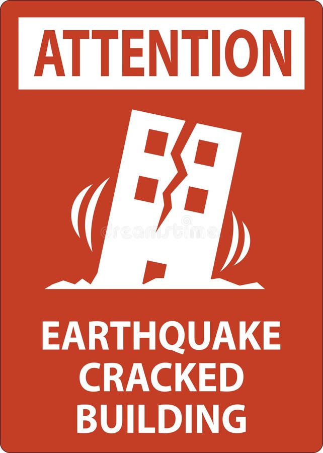 Earthquake Attention Sign with Cracked Building Stock Vector ...