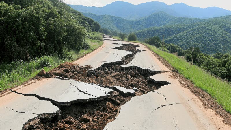Earthquake Causing Damage and Destruction To Highway Road Stock Photo ...