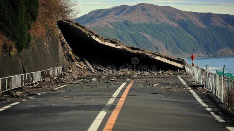 Earthquake Causing Damage and Destruction To Highway Road Stock Photo ...