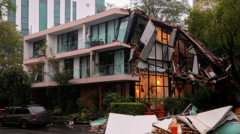 Earthquake Causing Severe Damage To Residential Building Structure ...