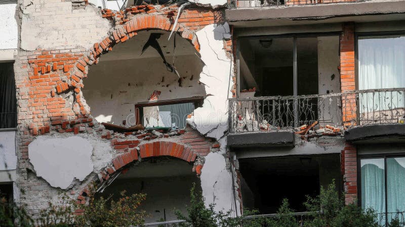 Earthquake Causing Severe Damage To Residential Building Structure ...