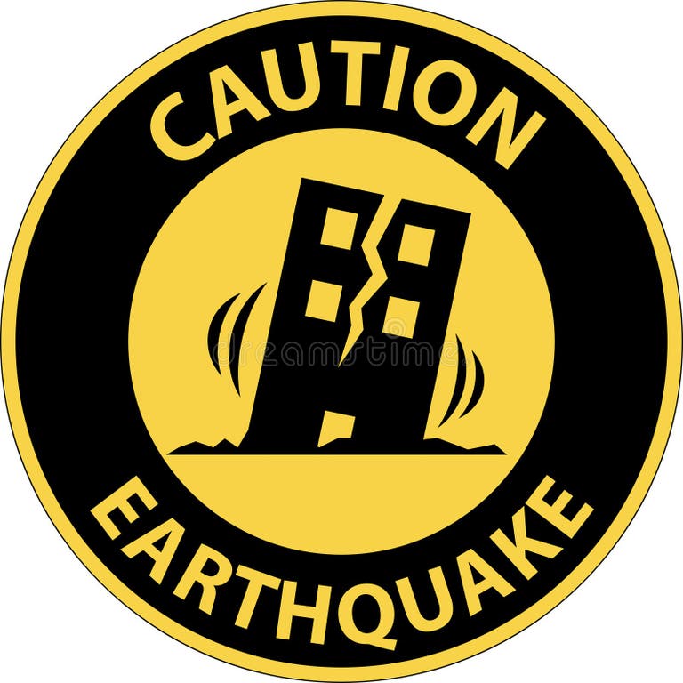 Earthquake Caution Sign with Cracked Building Stock Vector ...