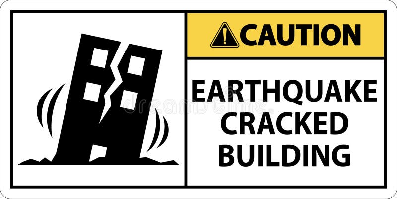 Earthquake Caution Sign with Cracked Building Stock Vector ...
