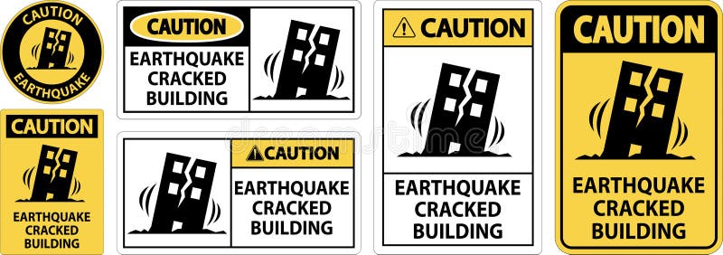 Earthquake Caution Sign with Cracked Building Stock Vector ...