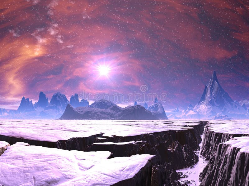Earthquake Chasm on Alien Ice Planet Stock Illustration - Illustration ...