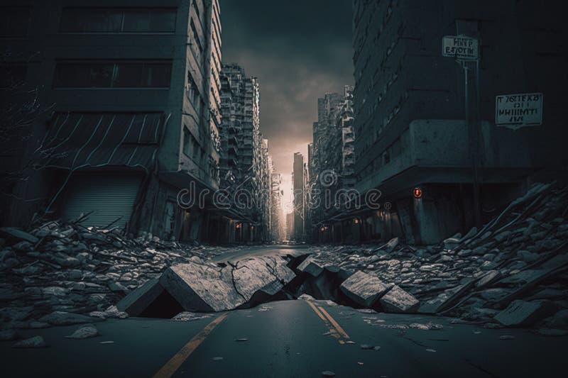 Earthquake City Landscape, Dark, Desolation, Empty, Illustration ...