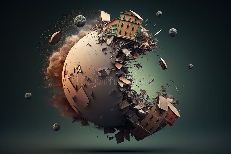 Earthquake Concept - the Globe Breaking into Small Parts, Generative Ai ...
