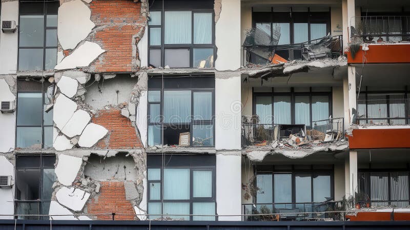 Earthquake Causing Severe Damage To Residential Building Structure ...